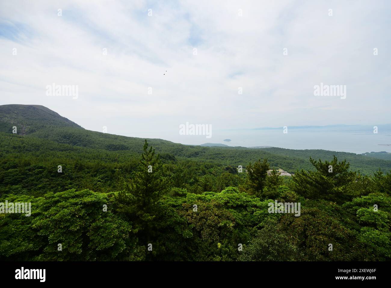 A view of the peaks of the Sakurajima volcano seen from the Yunohira ...