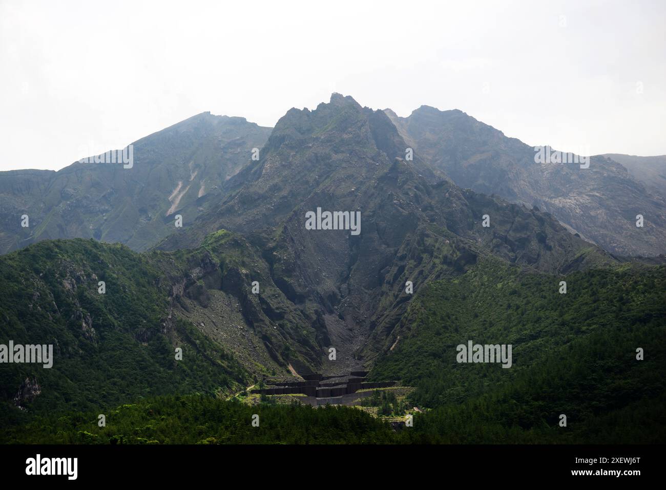 A view of the peaks of the Sakurajima volcano seen from the Yunohira ...