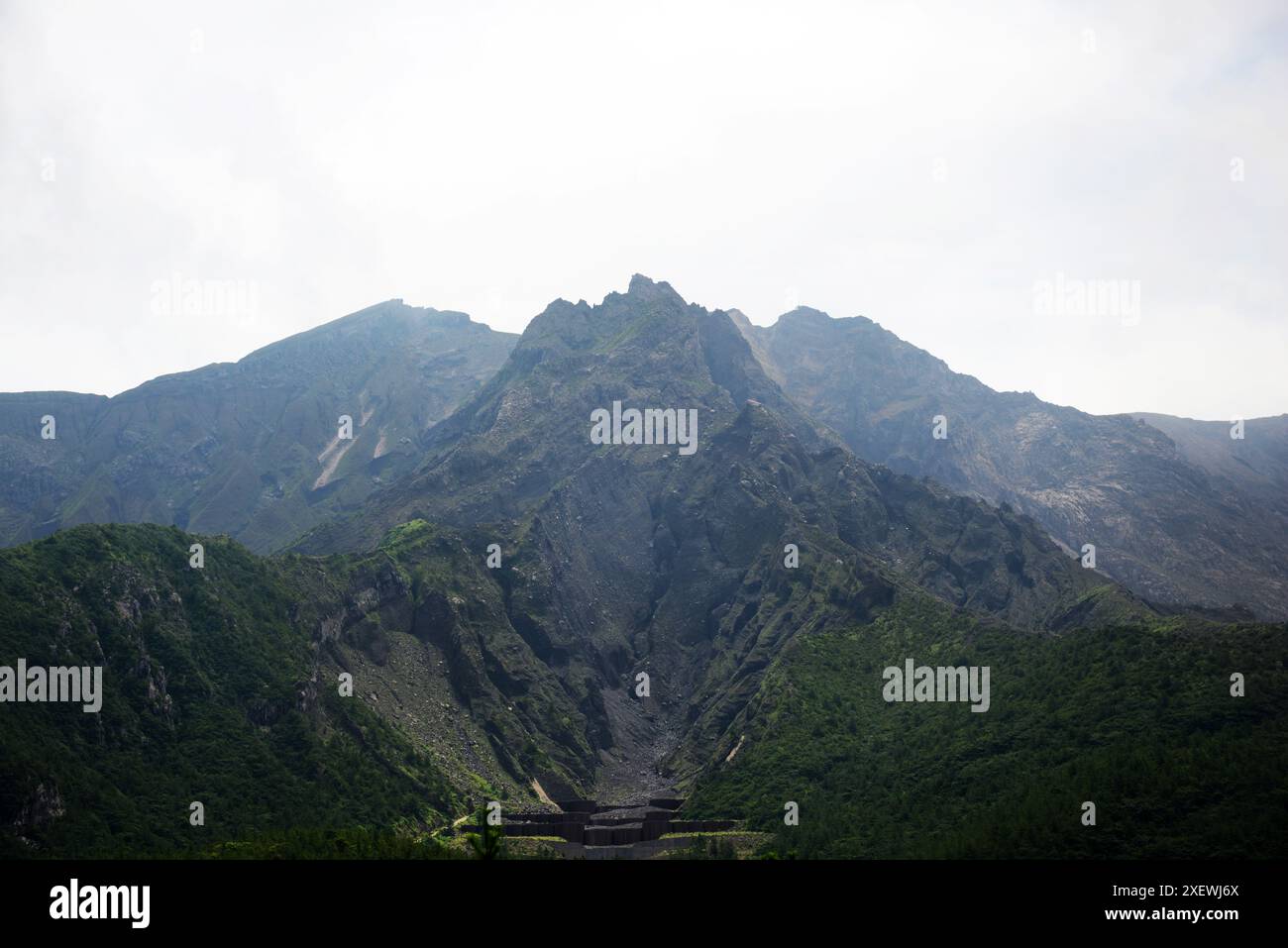A view of the peaks of the Sakurajima volcano seen from the Yunohira ...
