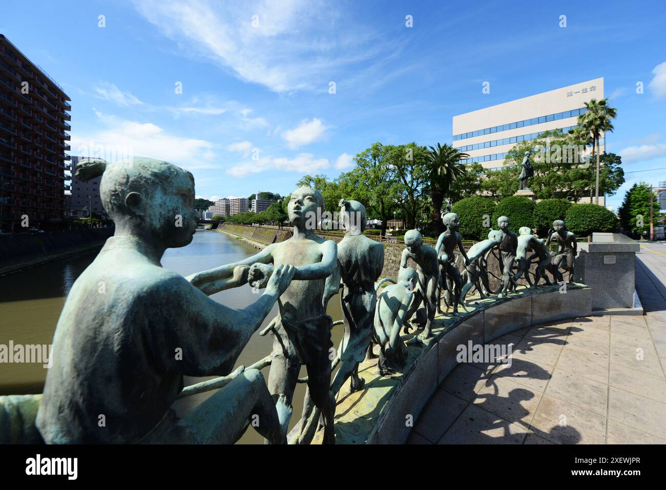 Decorative bronze sculptures on the Takami bridge in Kagoshima, Japan ...
