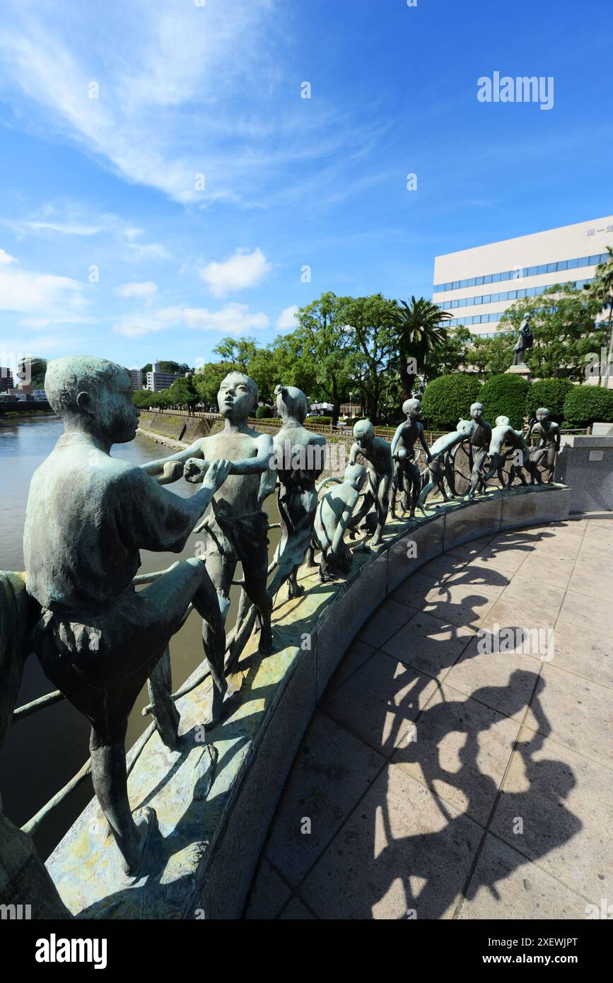 Decorative bronze sculptures on the Takami bridge in Kagoshima, Japan ...