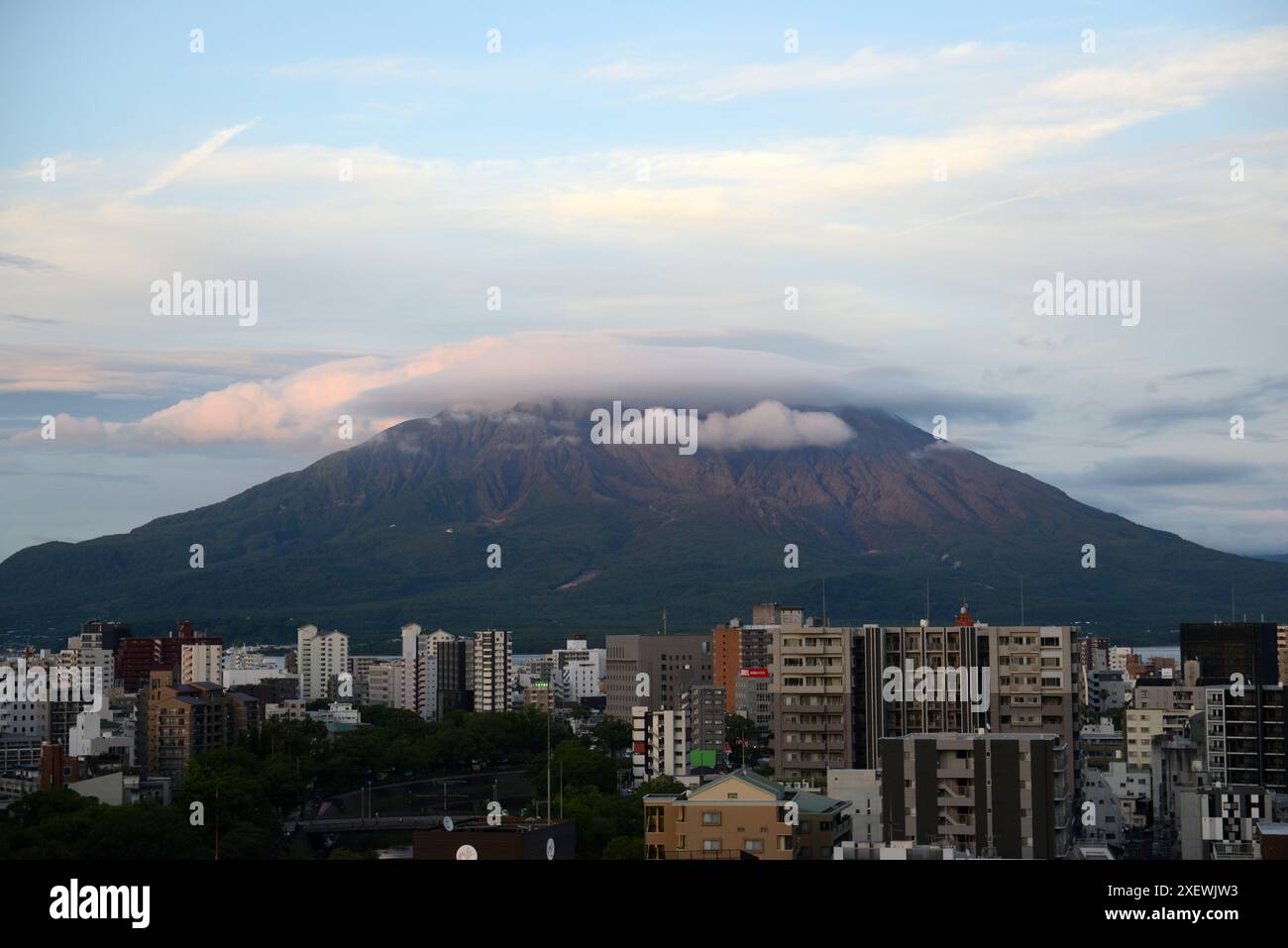 The Sakurajima volcano viewed from Kagoshima, Kyushu, Japan Stock Photo ...