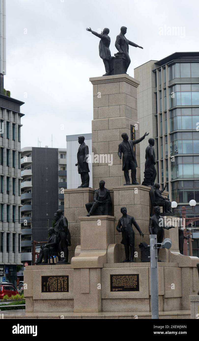 Statues of Satsuma Domain Samurais outside the railway station in ...