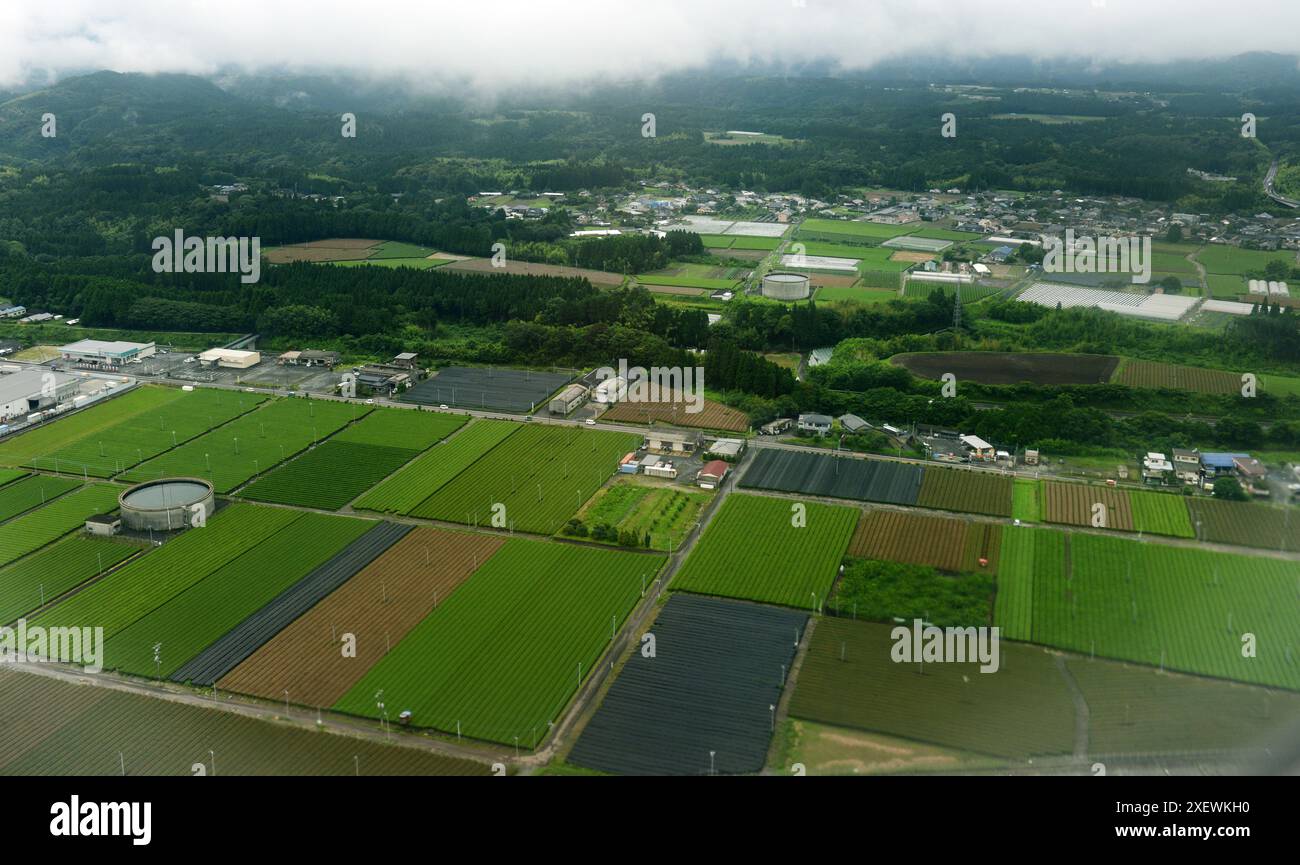 Aerial views of agriculture farms in Kagoshima prefecture, Kyushu ...