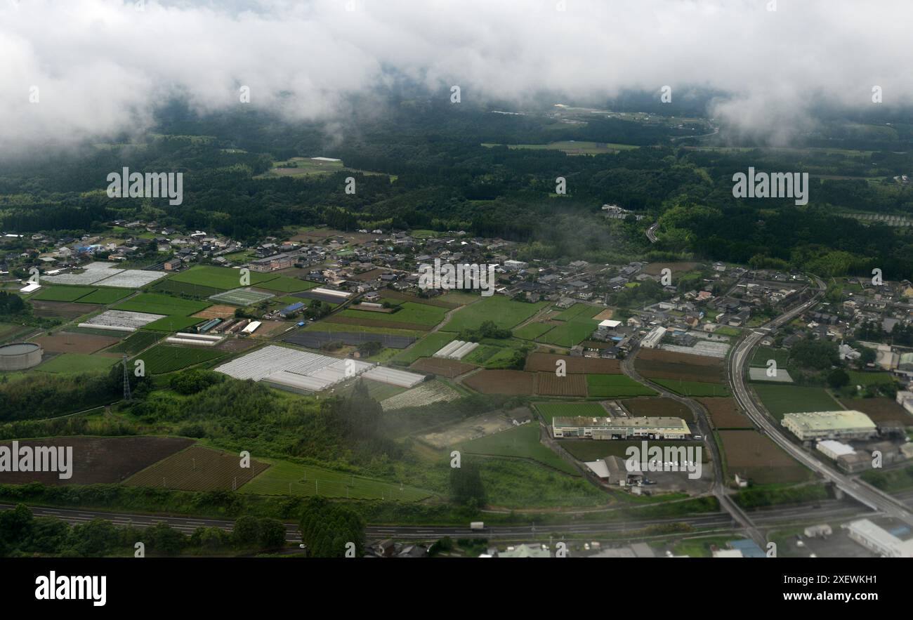 Aerial views of agriculture farms in Kagoshima prefecture, Kyushu ...