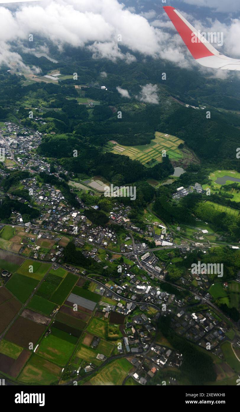 Aerial view of rural farmland in Kagoshima district, Kyushu, Japan ...