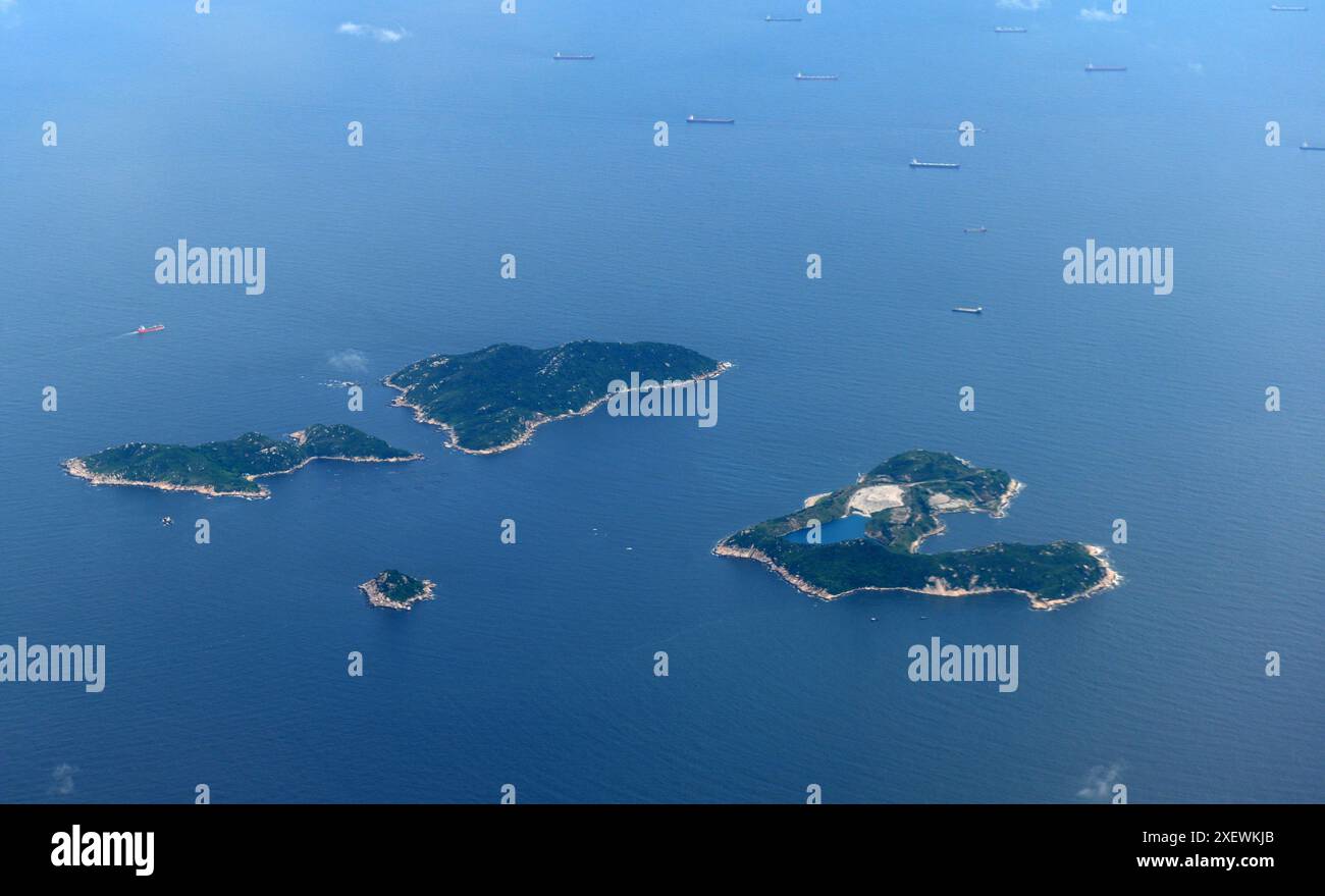 Aerial view of Sanmen islands in the Wanshan archipelago in Zhuhai ...