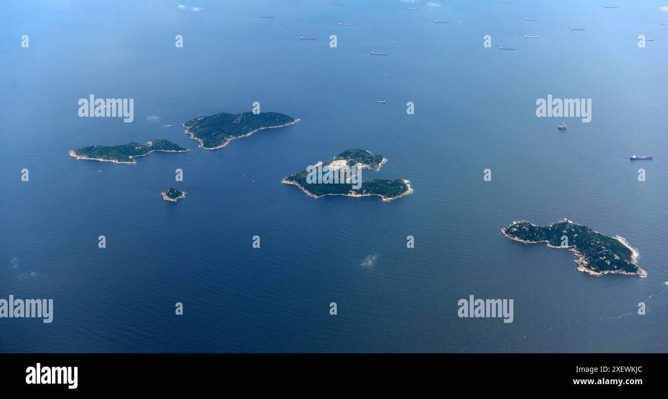 Aerial view of Sanmen islands in the Wanshan archipelago in Zuhai ...