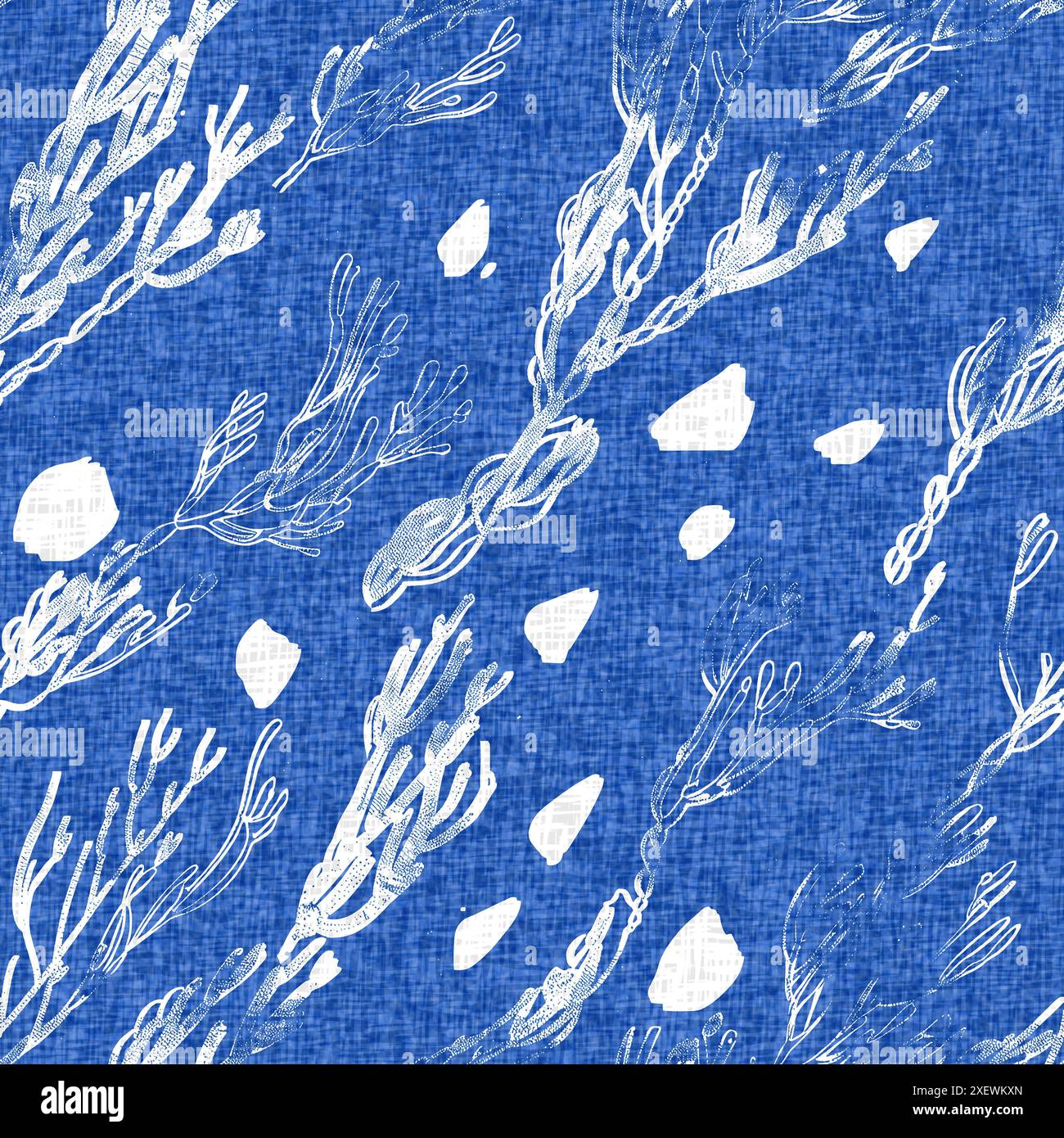 Whimsical seaweed kelp coastal electric blue beach pattern. Batik ...