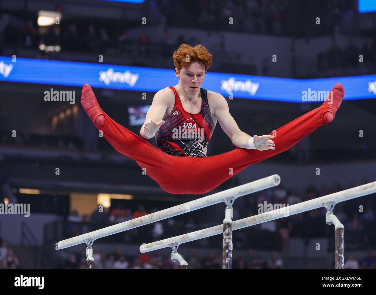 June 29, 2024: Joshua Karnes competes on the parallel bars during the ...