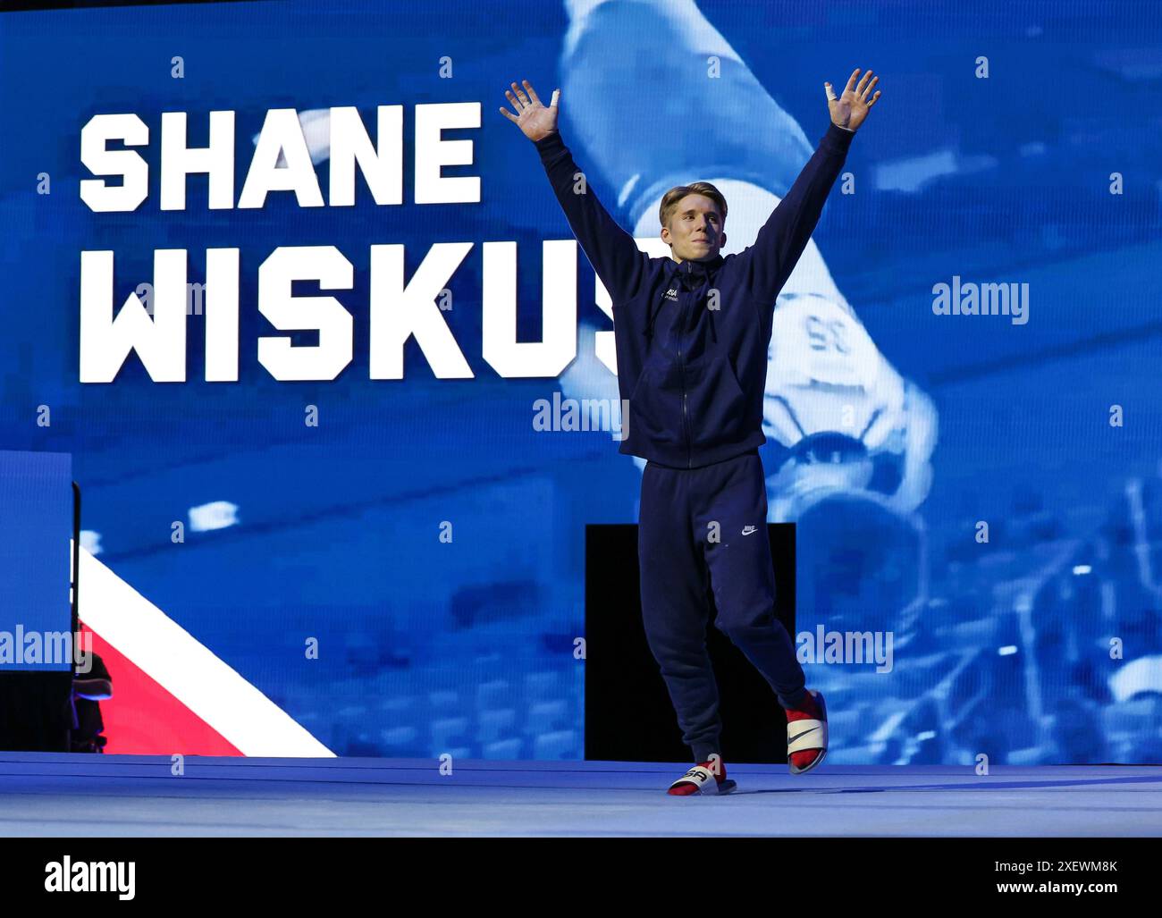 June 29, 2024: Shane Wiskus is introduced prior to the 2024 Gymnastics ...