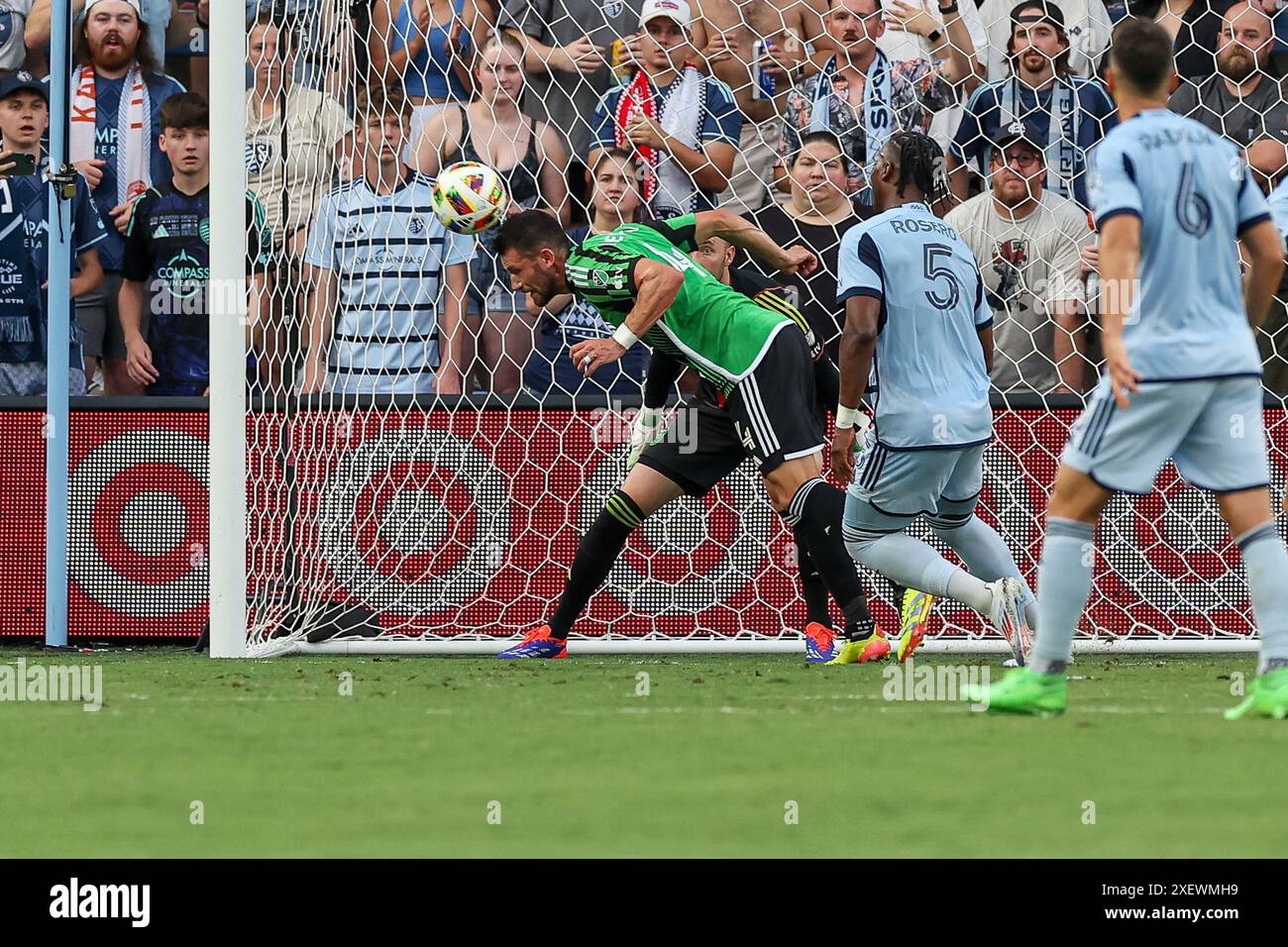 Kansas City, KS, USA. 29th June, 2024. Austin FC defender Brendan Hines ...