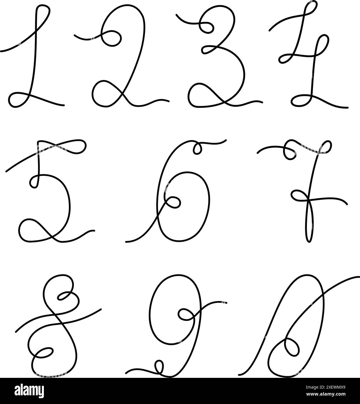 Hand Drawn Number 0 To 9 Continuous Line Number Set In Minimalistic Style Line Art Lettering