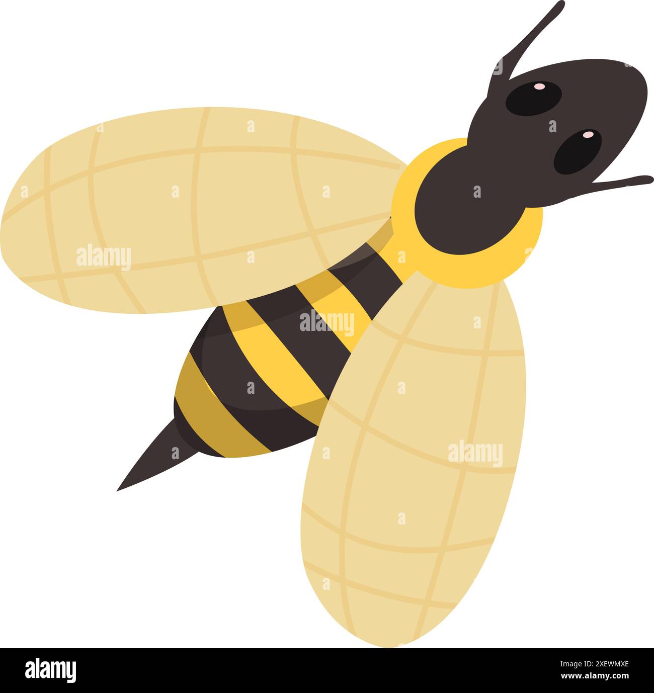 Cheerful cartoon bee with black and yellow stripes flapping its wings ...