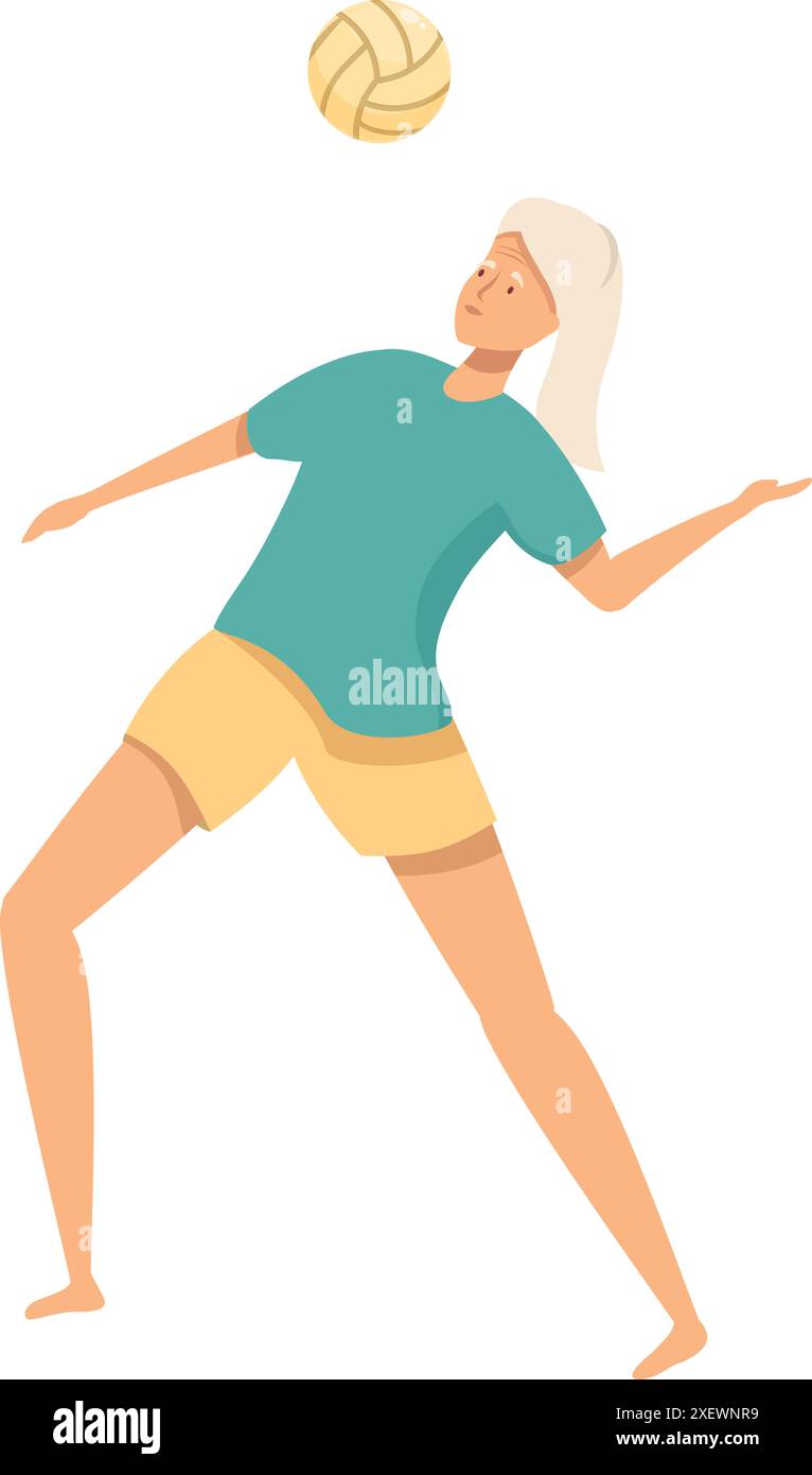 Elderly woman is enjoying a game of volleyball, demonstrating the ...