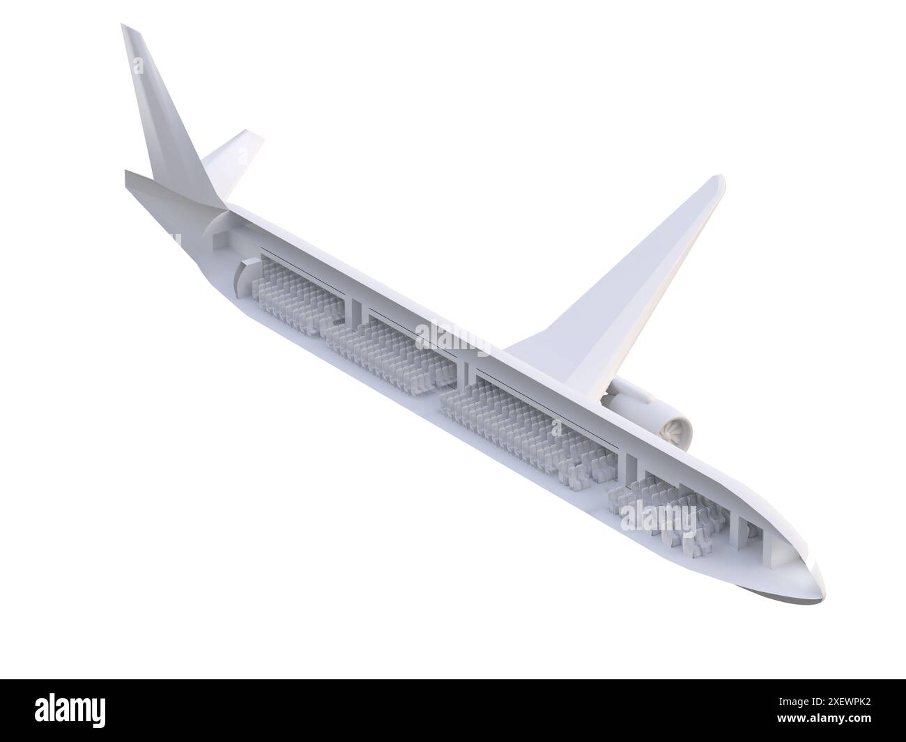 3d rendering cross section airplane full length with empty seats ...