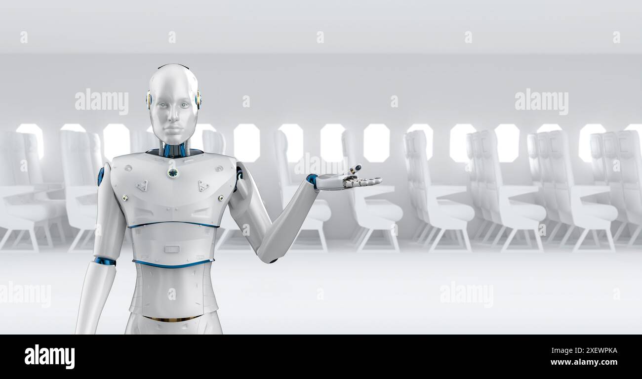 Aviation technology concept with 3d rendering ai assistant robot on ...