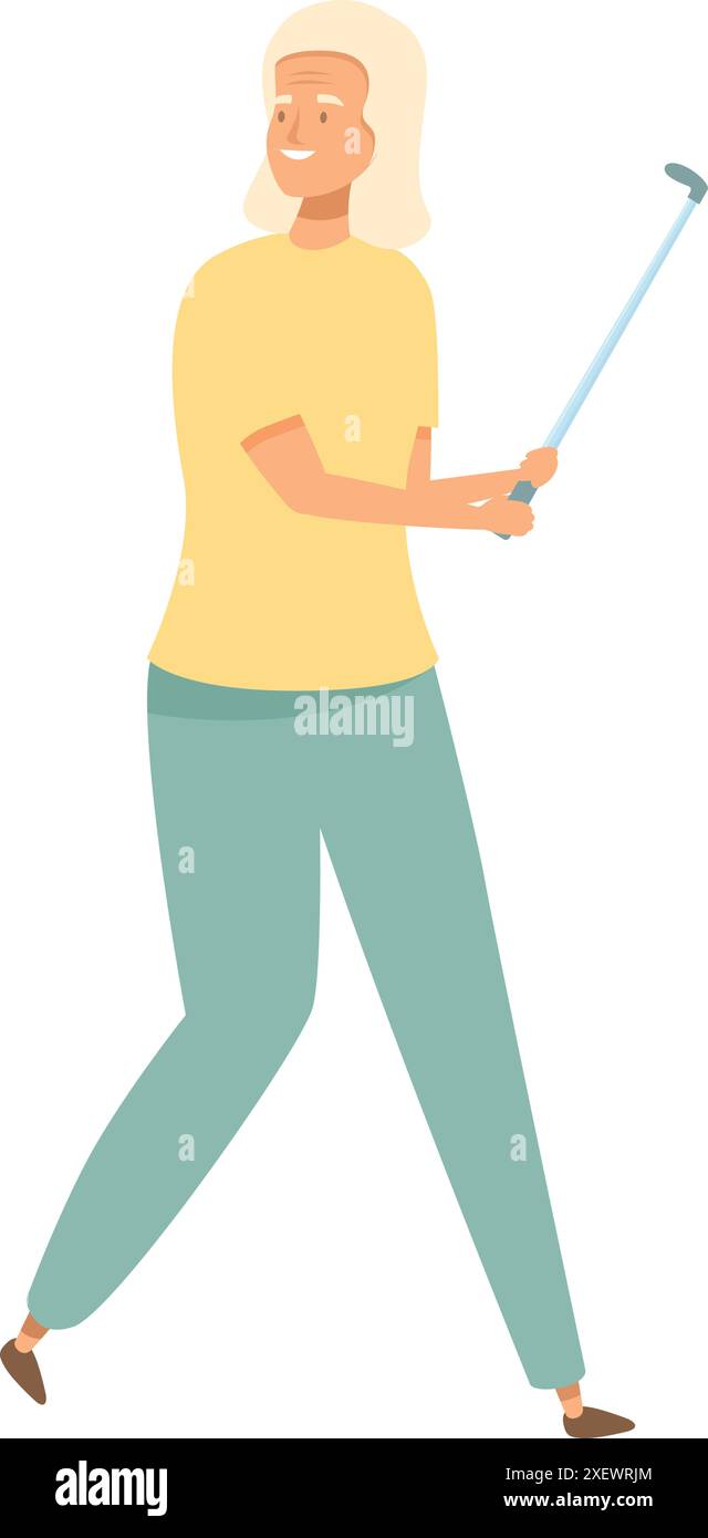 Senior woman is taking a swing at a golf ball hi-res stock photography ...