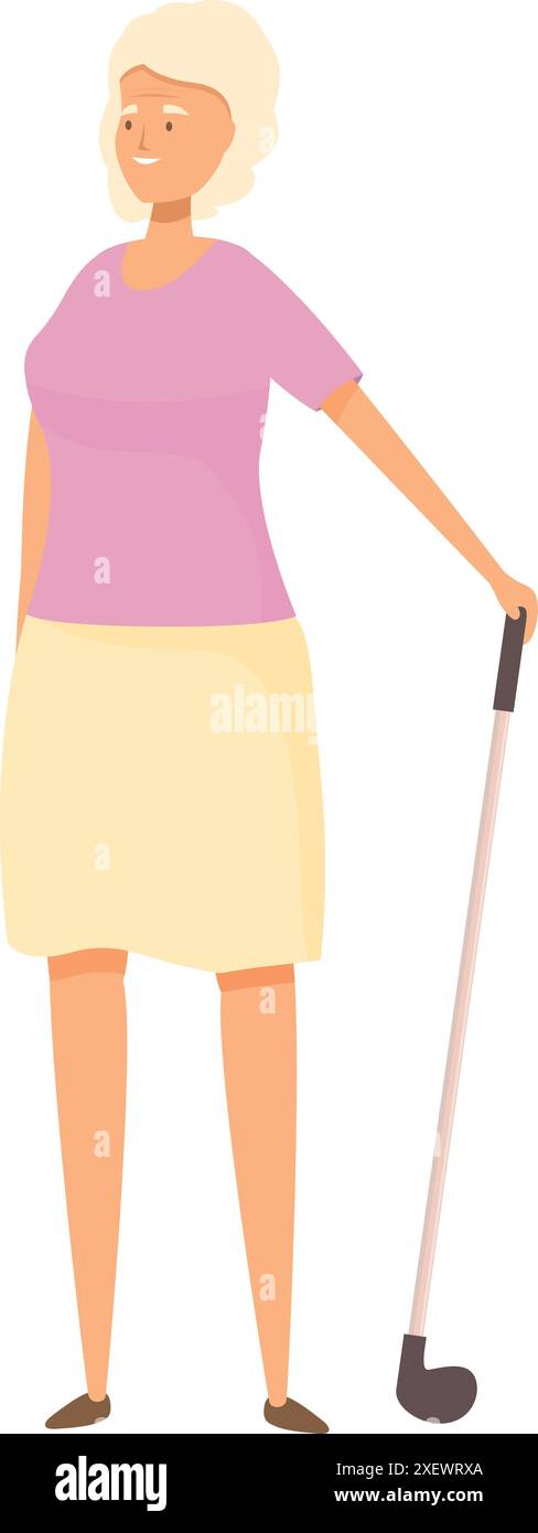 Senior woman golfer holding a club, enjoying retirement by playing golf ...