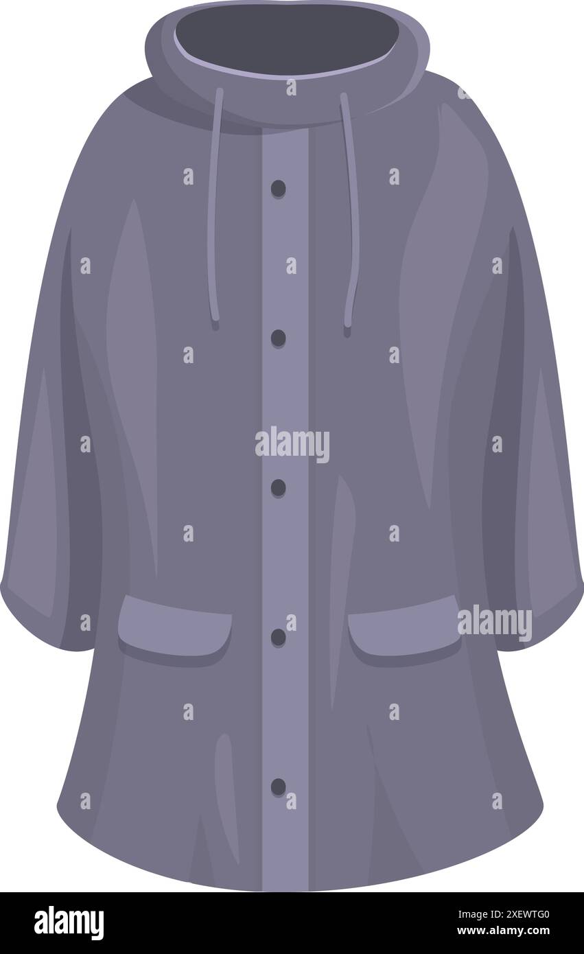 Gray raincoat with hood, pockets and buttons protecting from cold and ...