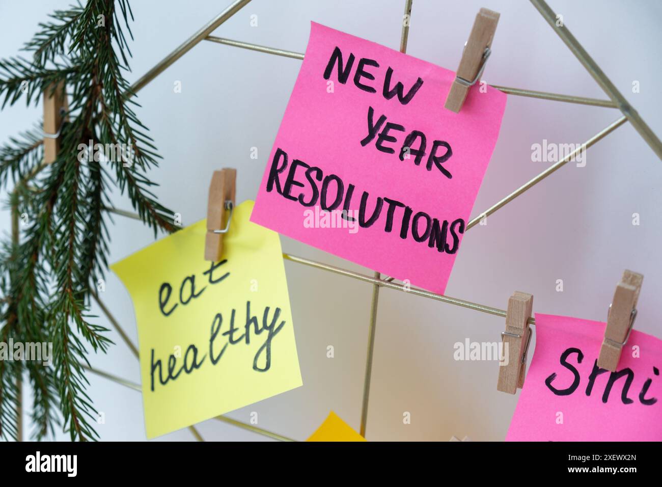 Vision board with new year resolutions aims goals on sticky notes ...