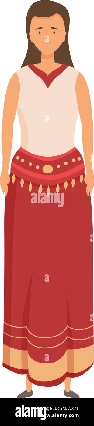 Illustration of an indian woman wearing a beautiful red sari with ...