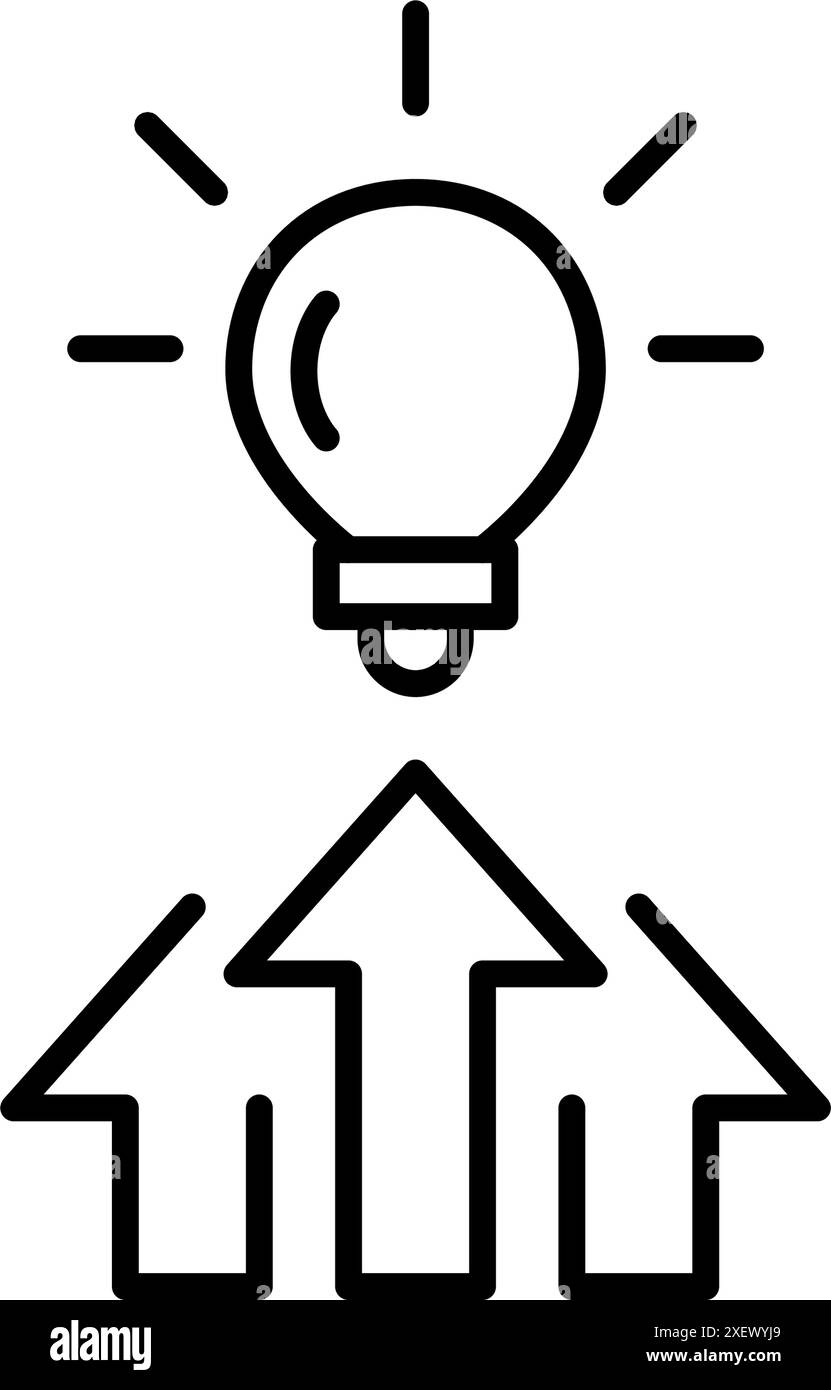 Arrows up and light bulb. Growth, success and innovation ideas. Investment strategies. Pixel ...