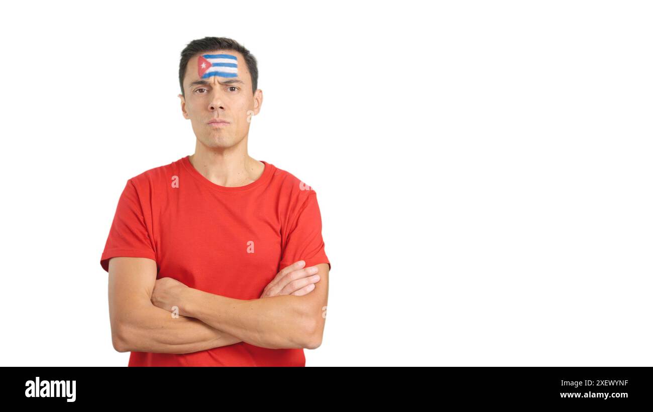 Dignified and serious man with cuban flag painted on face Stock Photo ...