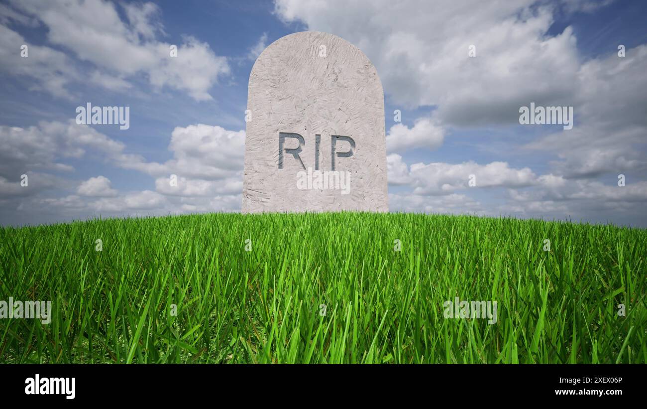3D Tombstone rip gravestone with grass cloudy sky Time is running out ...