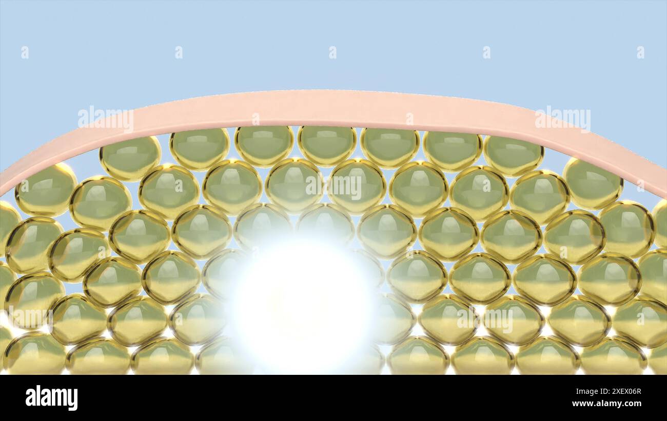 3D skin care serum drops into skin cell UV shield protect fix collagen ...