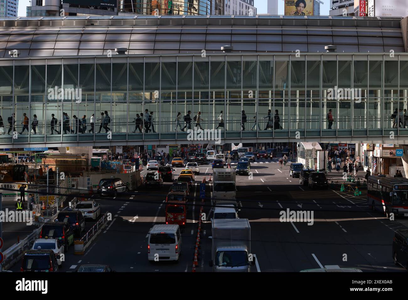 Tokyo, May 4 2024: city view of shibuya. modern pedestrian bridge ...