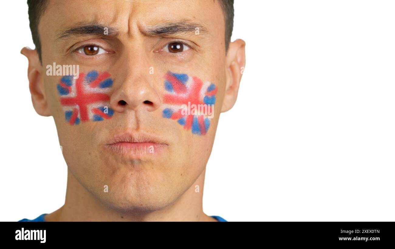 Serious man with a british flag painted on the face Stock Photo - Alamy