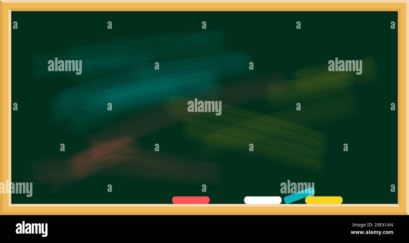 School chalk green board with with colorful chalk. Vector illustration ...