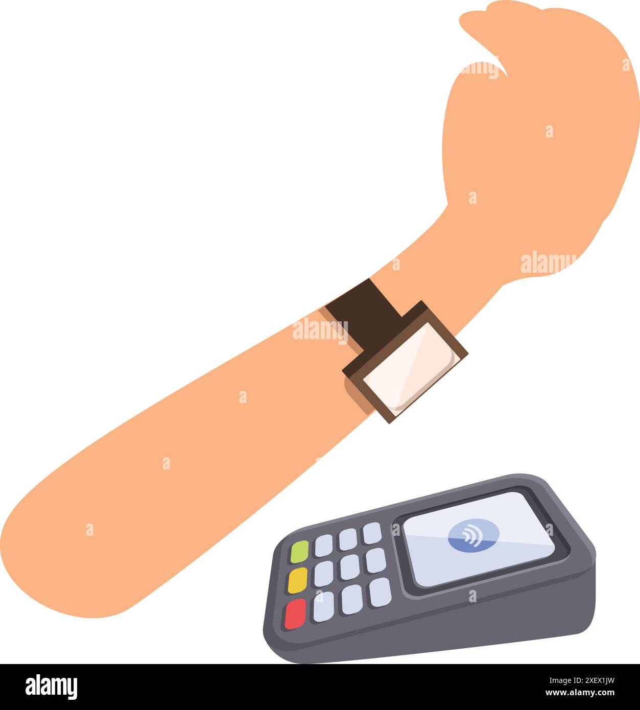 Hand with smartwatch making a contactless payment on a pos terminal ...