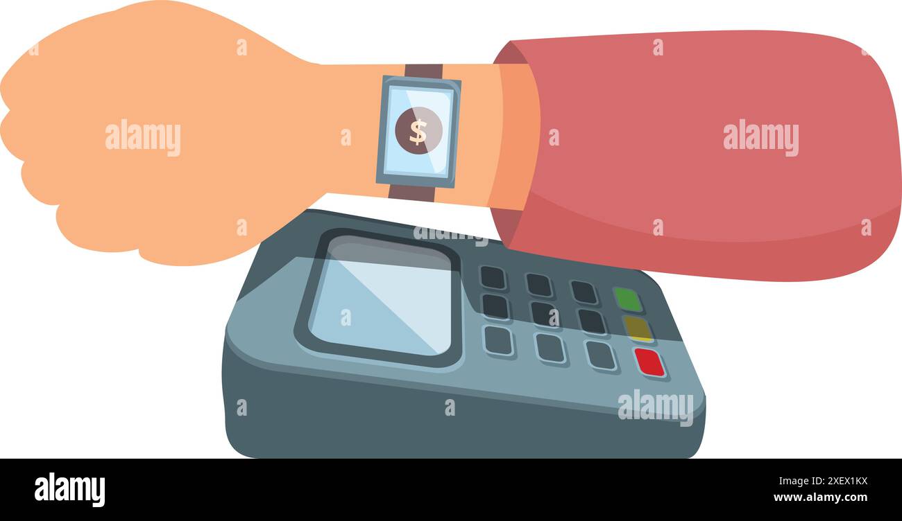Customer is paying using their smartwatch at a point of sale terminal ...