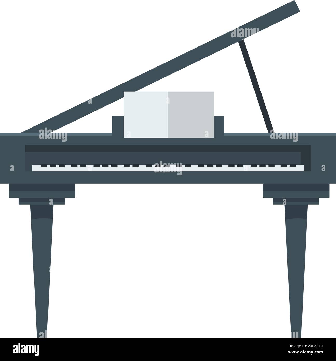 Grand piano standing with the lid open is ready for a pianist to play ...