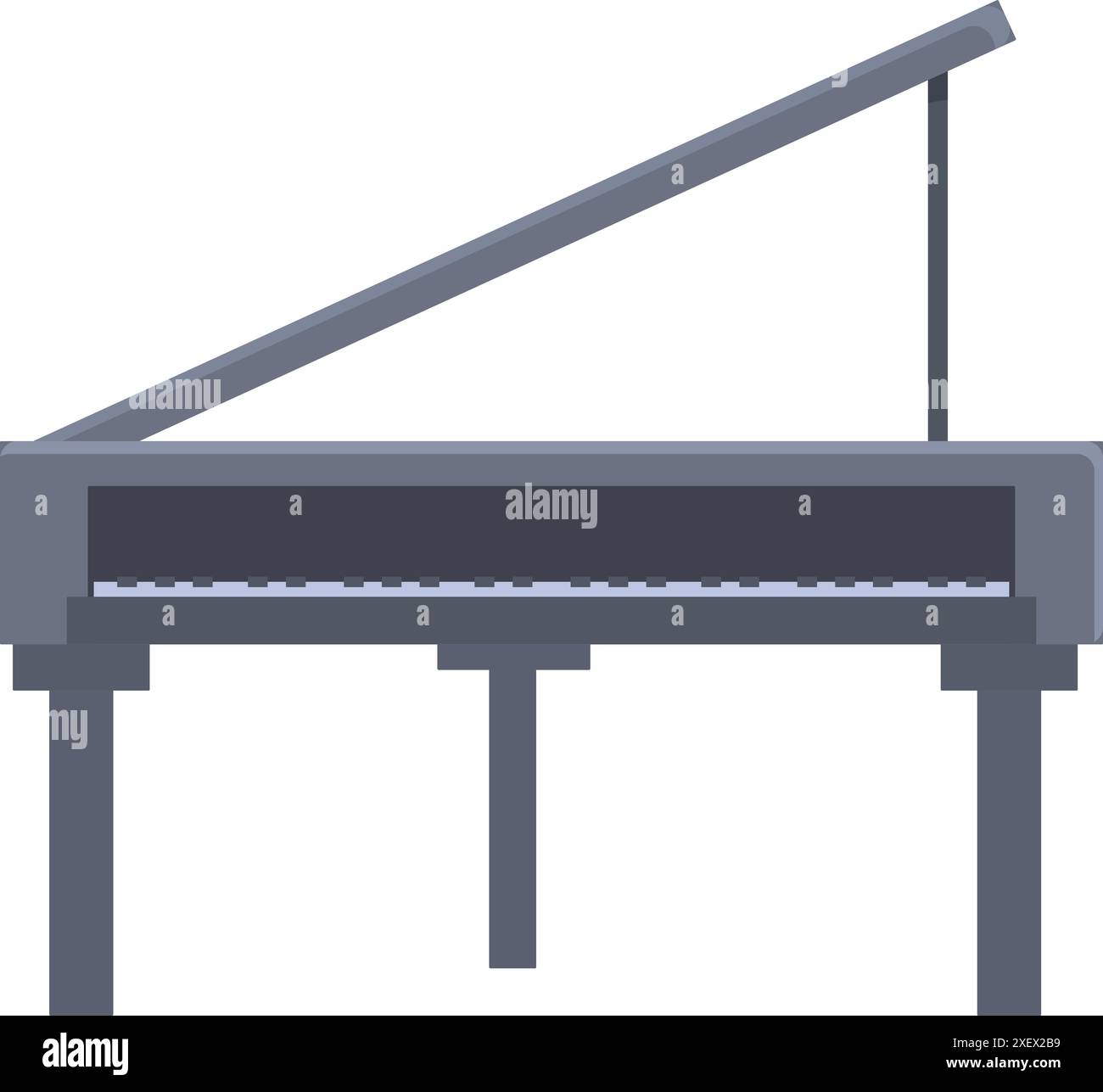 Gray grand piano standing with open top, classic musical instrument for ...