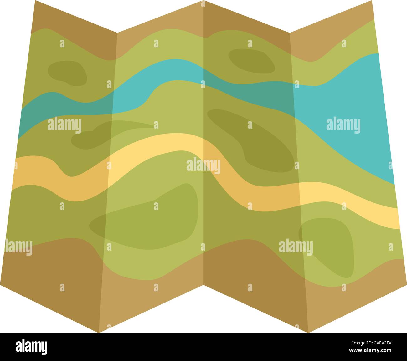 Folded paper map showing stylized hiking trails and river for trip ...