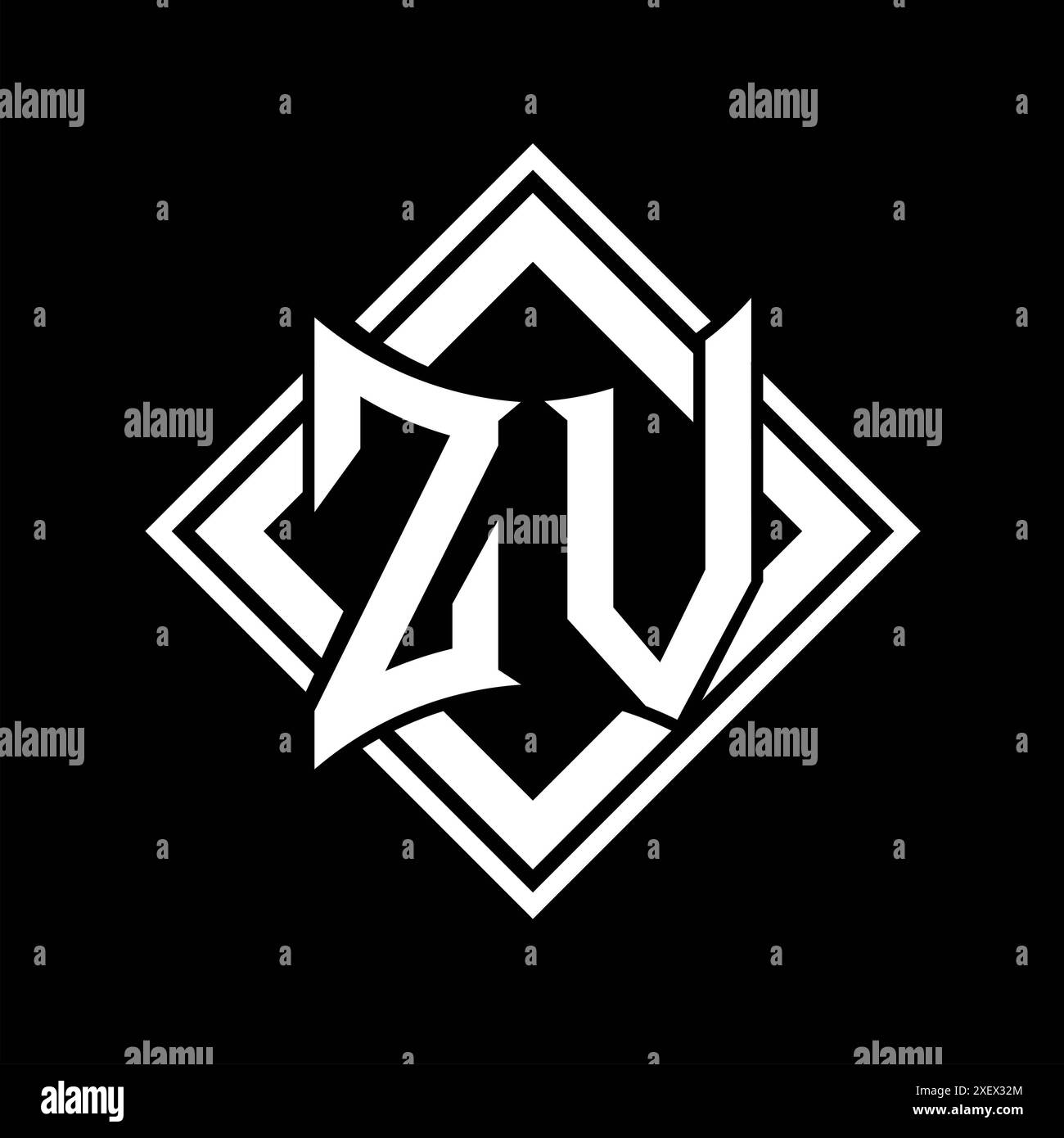 ZV Letter logo with abstract shield shape with square white outline on ...