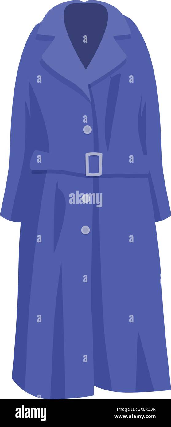Long blue coat hanging on white background is a fashion illustration ...