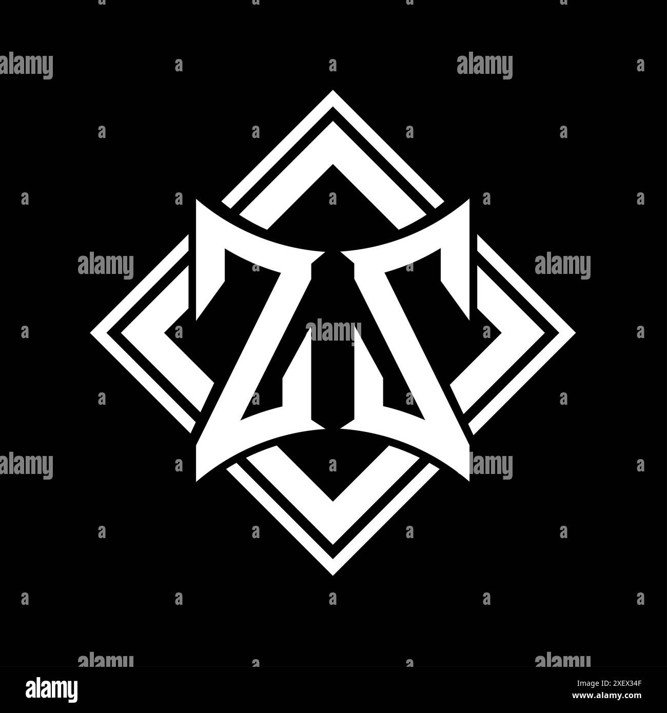 ZZ Letter logo with abstract shield shape with square white outline on ...
