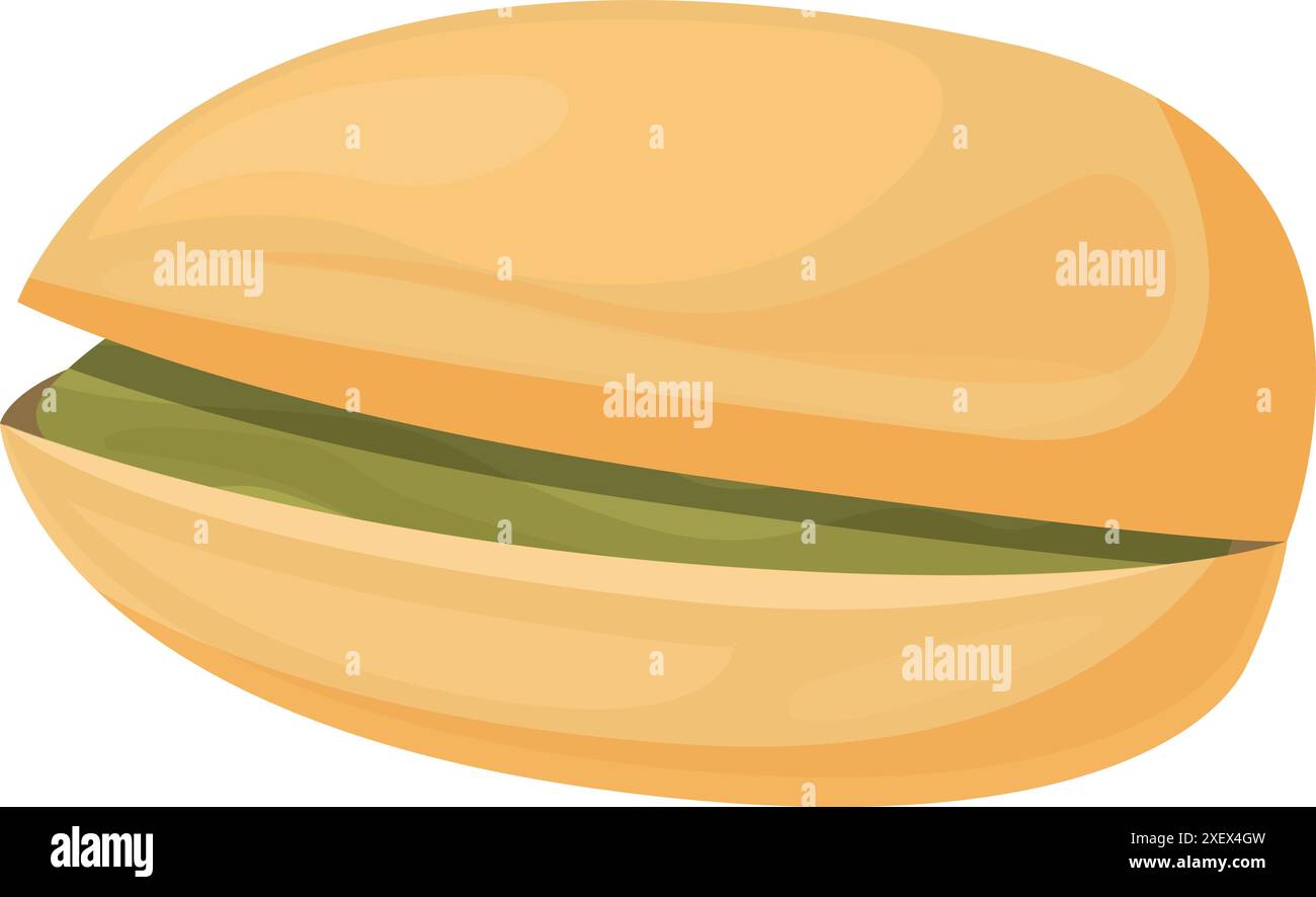 Single pistachio nut in its shell, slightly open revealing the green ...