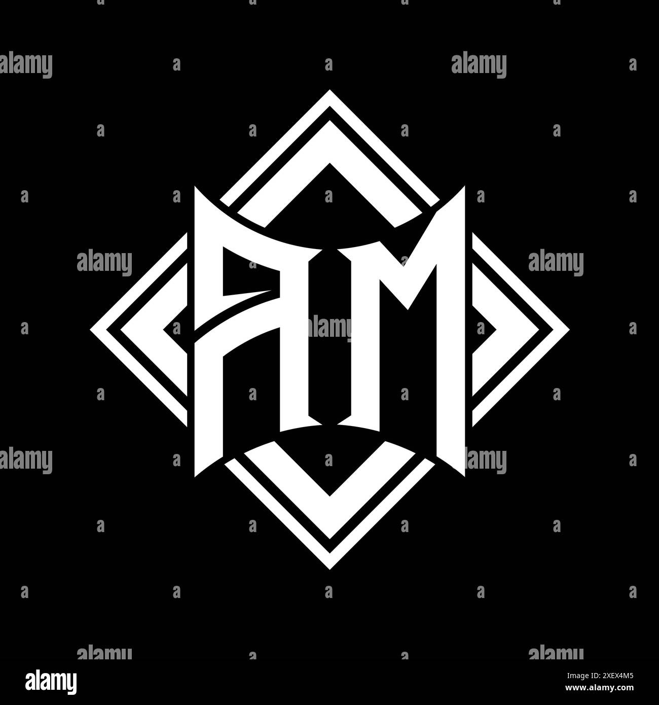 AM Letter logo with abstract shield shape with square white outline on ...