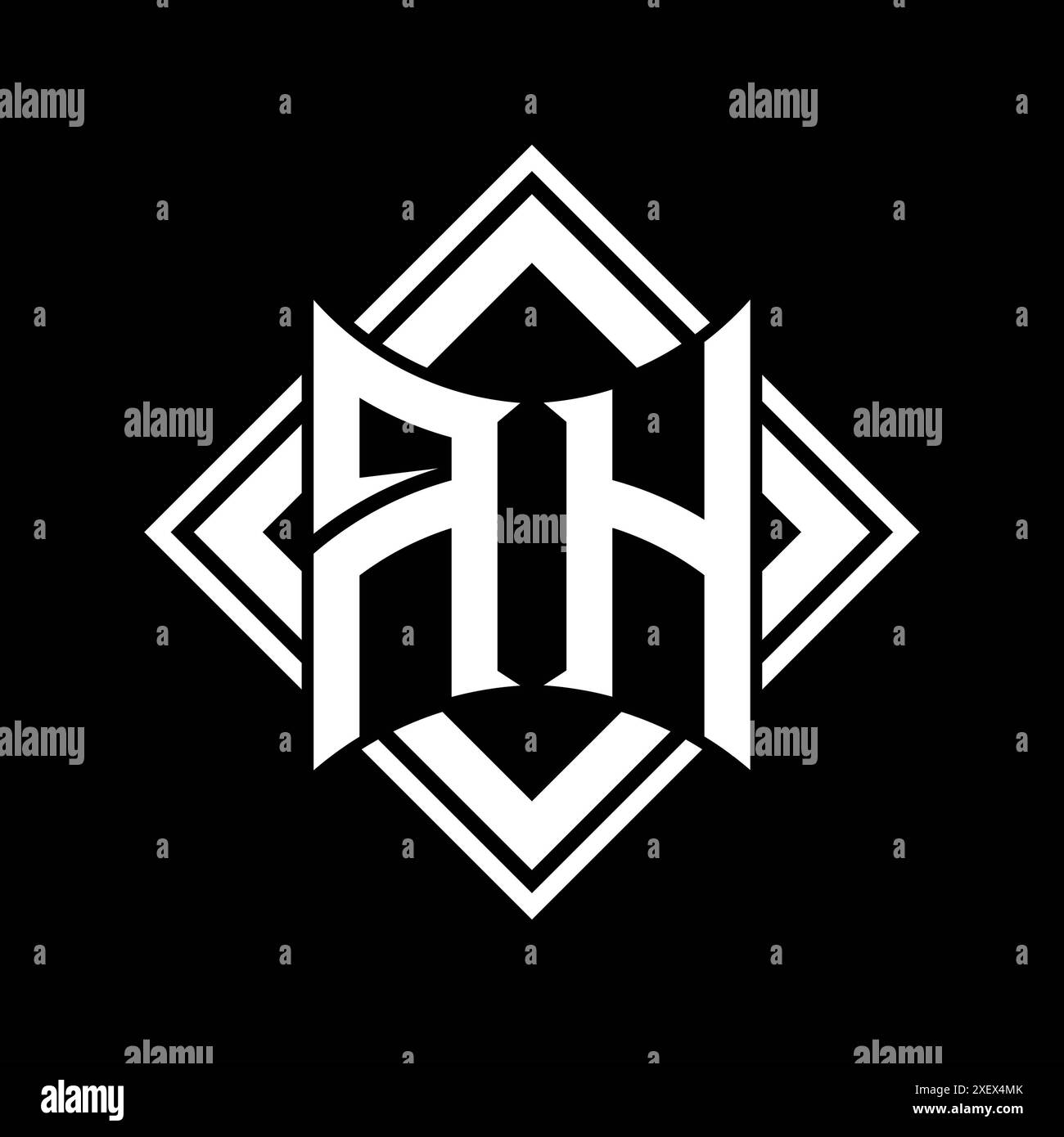 AH Letter logo with abstract shield shape with square white outline on ...