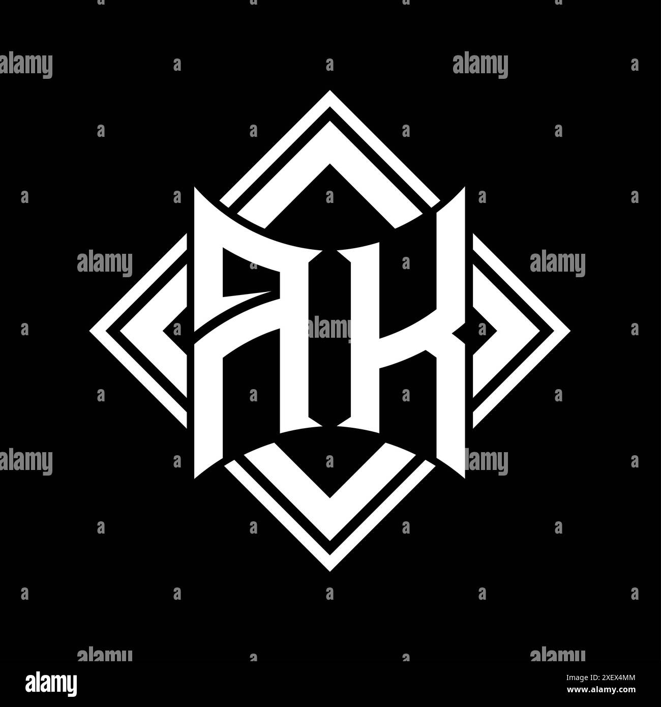 AK Letter logo with abstract shield shape with square white outline on ...