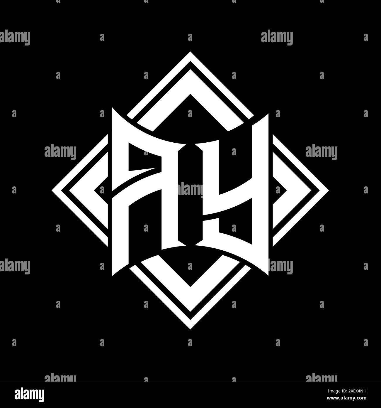 AY Letter logo with abstract shield shape with square white outline on ...