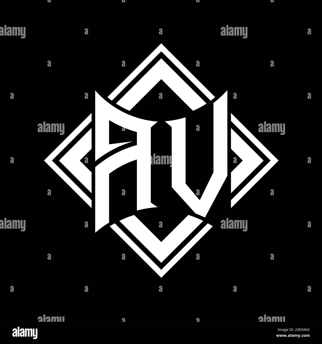 AV Letter logo with abstract shield shape with square white outline on ...