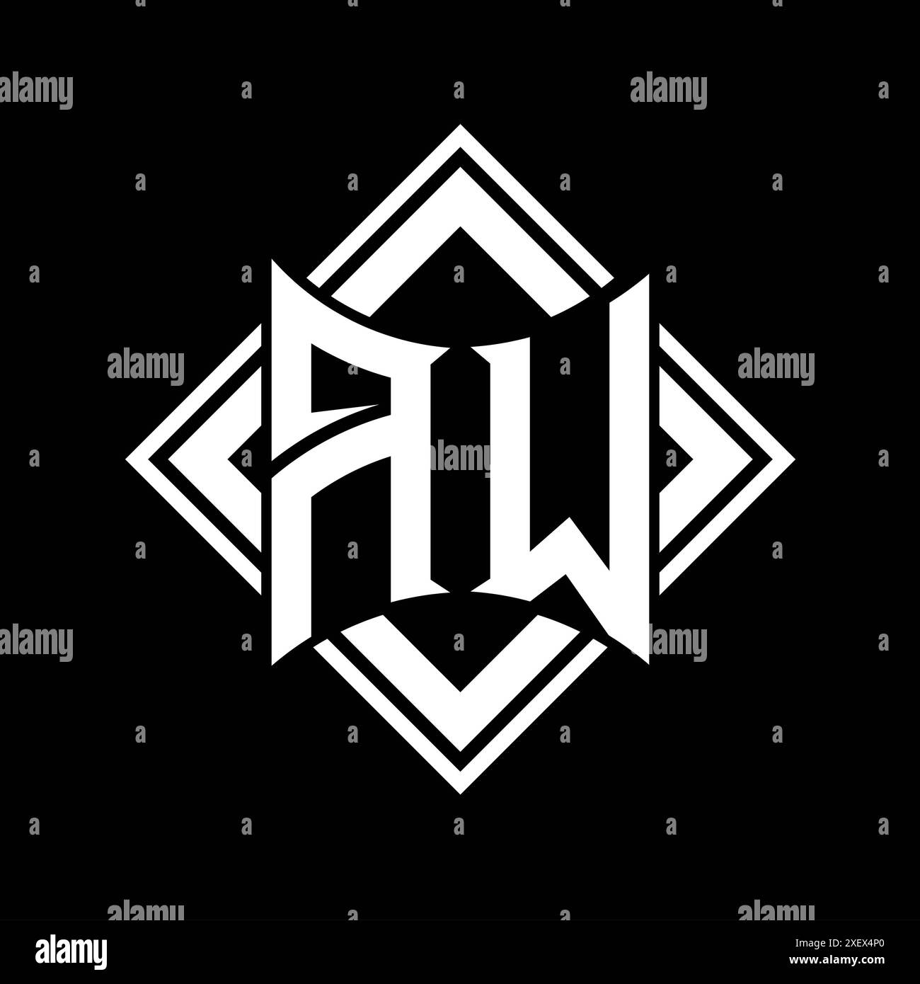 AW Letter logo with abstract shield shape with square white outline on ...