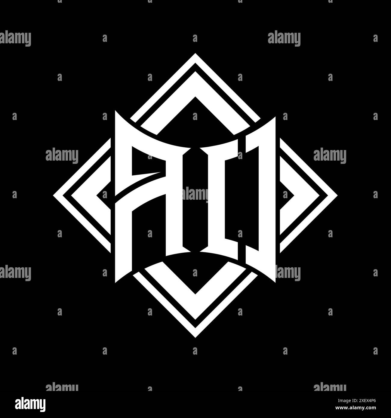 AO Letter logo with abstract shield shape with square white outline on ...