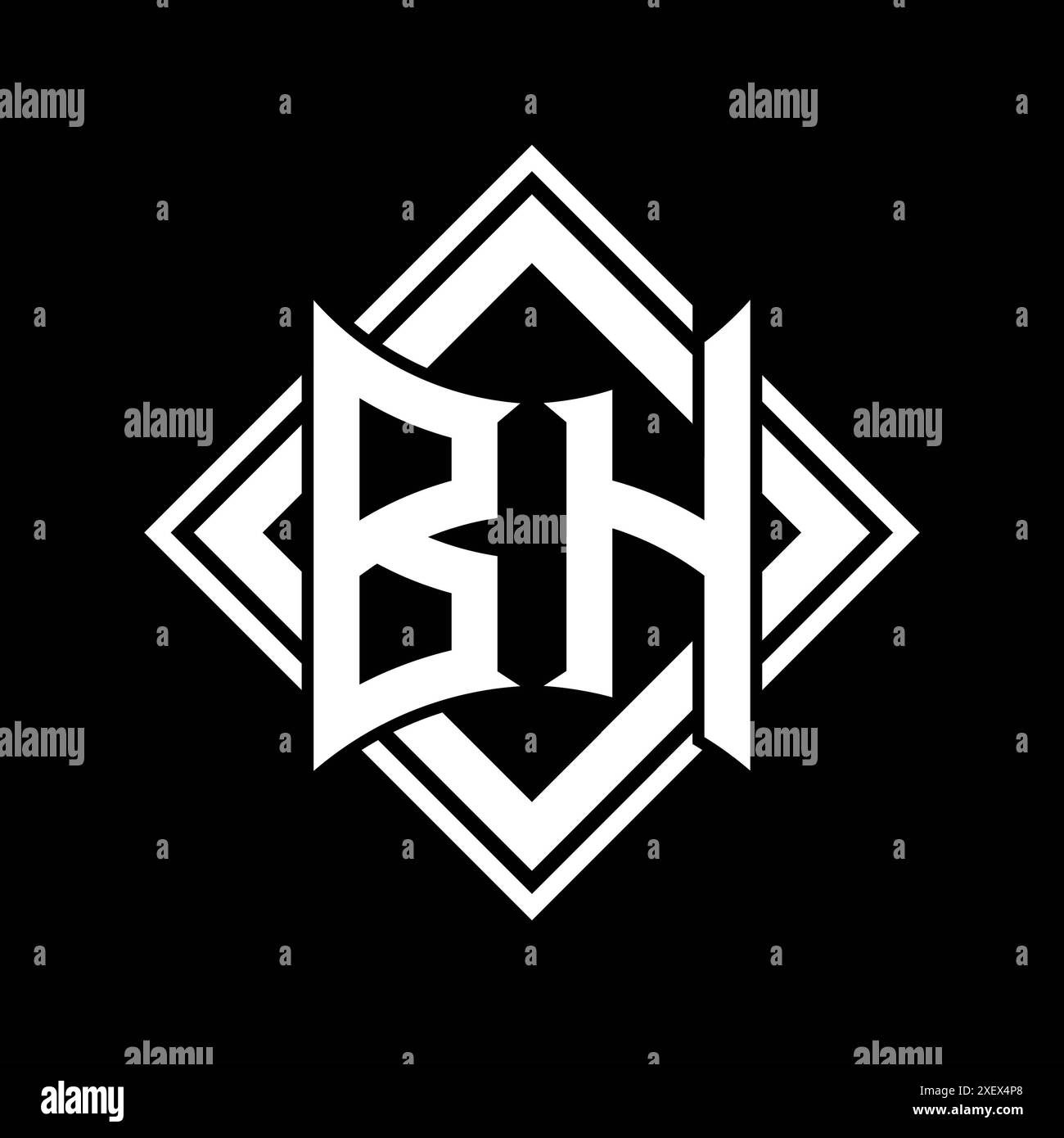 BH Letter logo with abstract shield shape with square white outline on ...